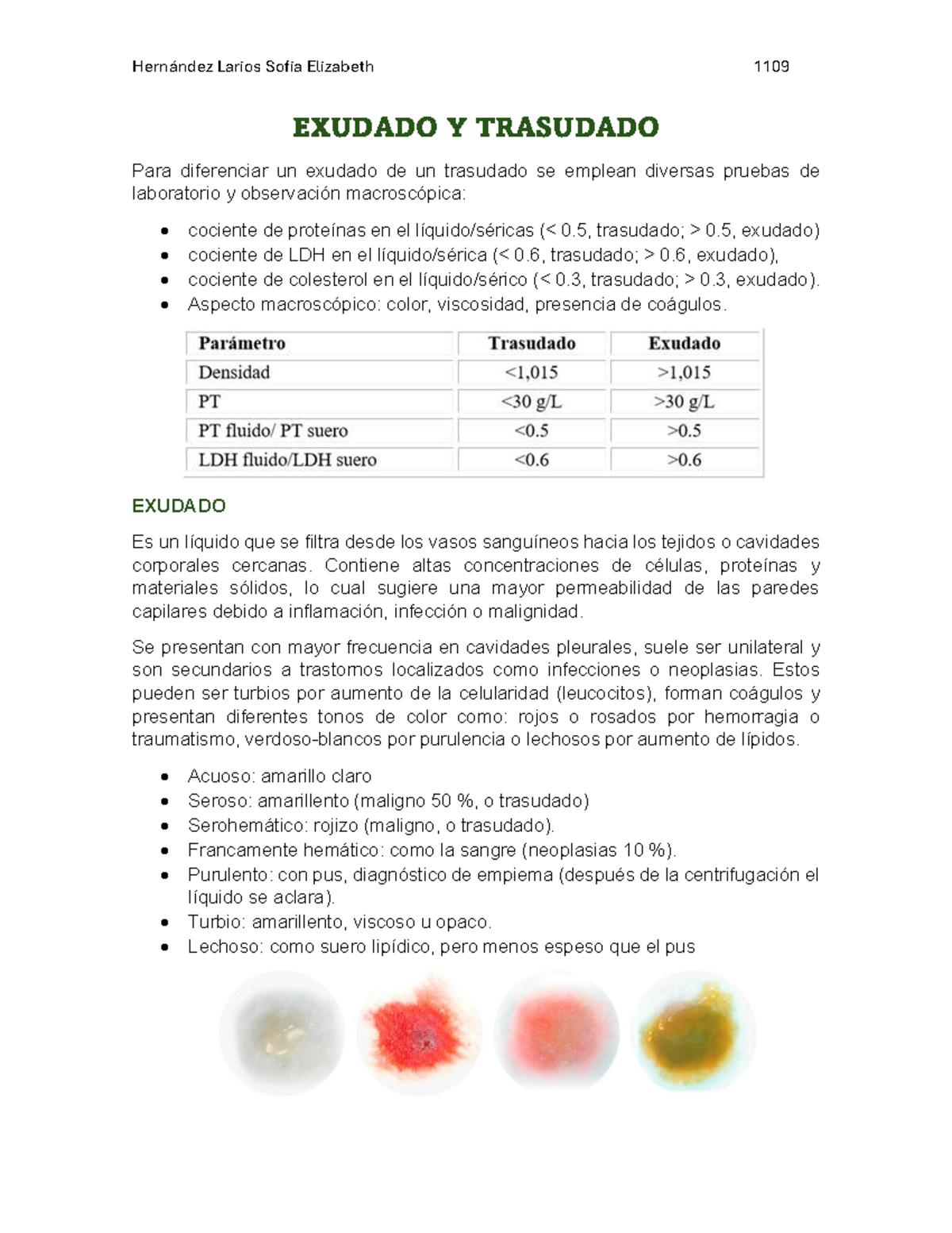 Exudado y Trasudado: Diferencias y Características - 1109 - Studocu