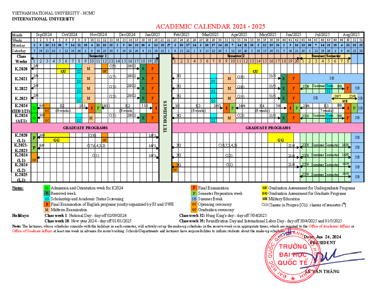 Academic Calendar 2024-2025 for VNU HCMC International University - Studocu