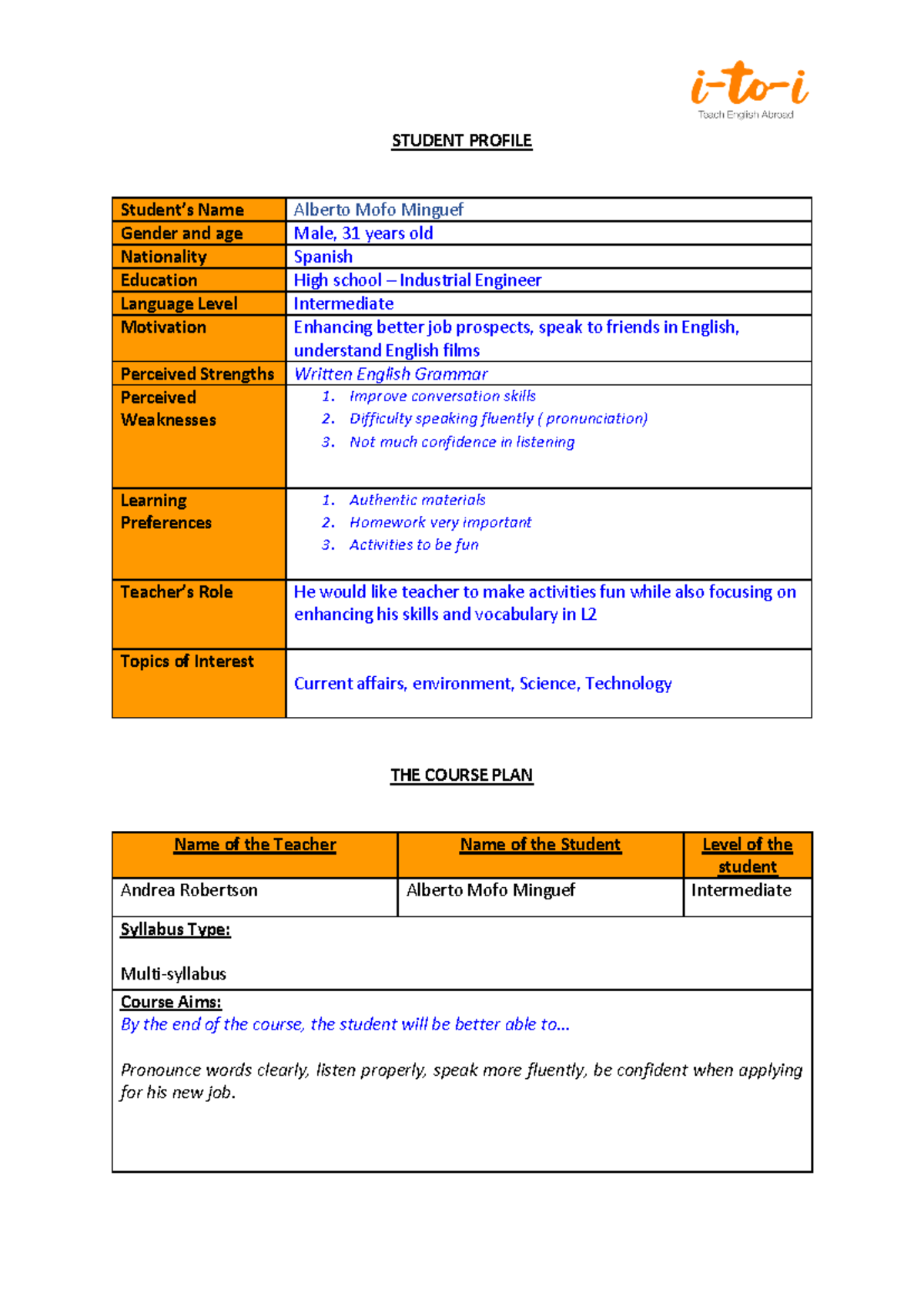 TEFL Course Plan & Syllabus for Assignment 4 - I-to-I TEFL - Studocu