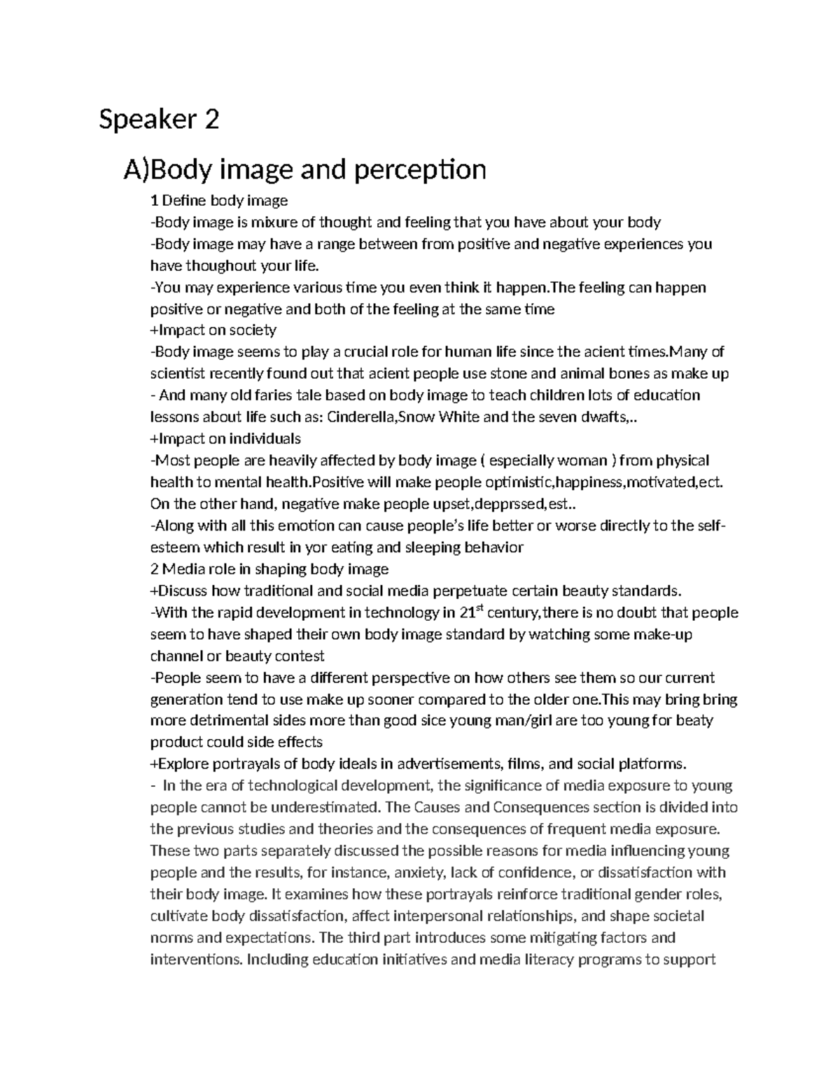 Speaker 2 - skibidi toilet - Speaker 2 A)Body image and perception 1 ...