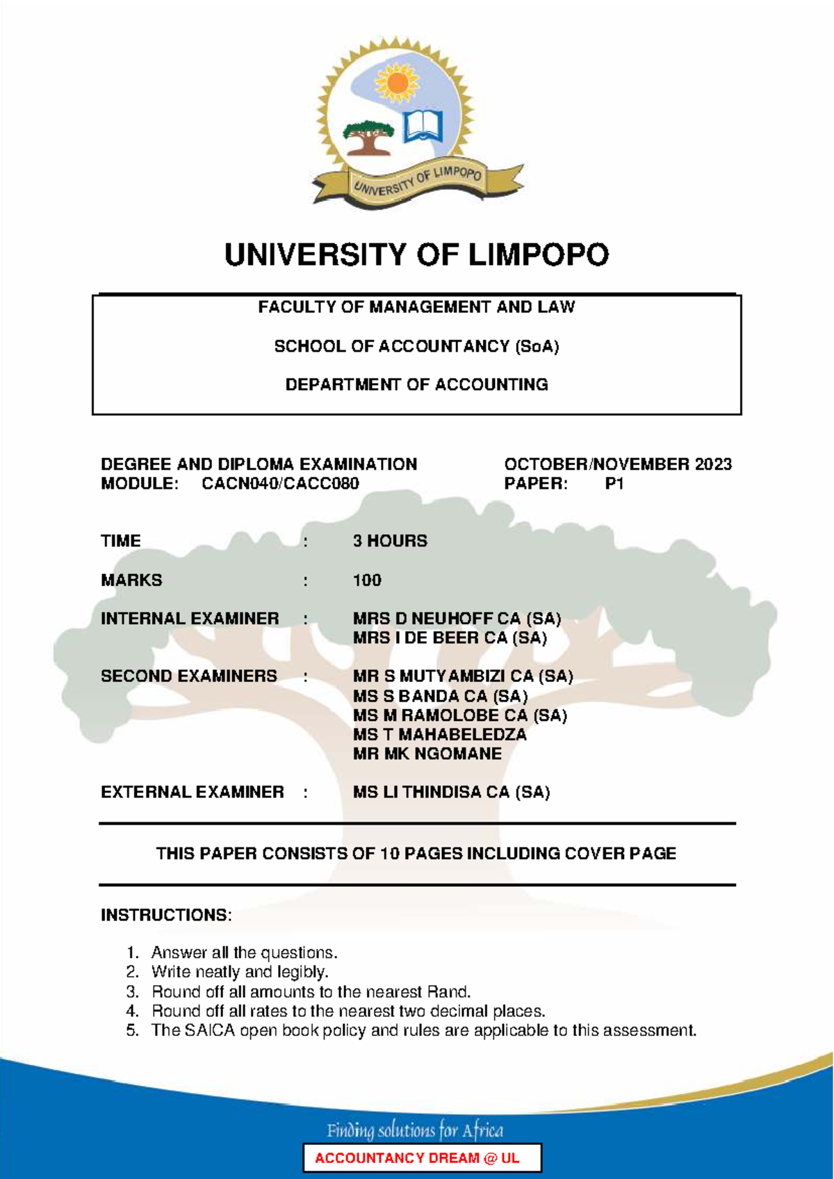 UL CACN040 - Main Examination Paper (2023) for Accounting Module - Studocu