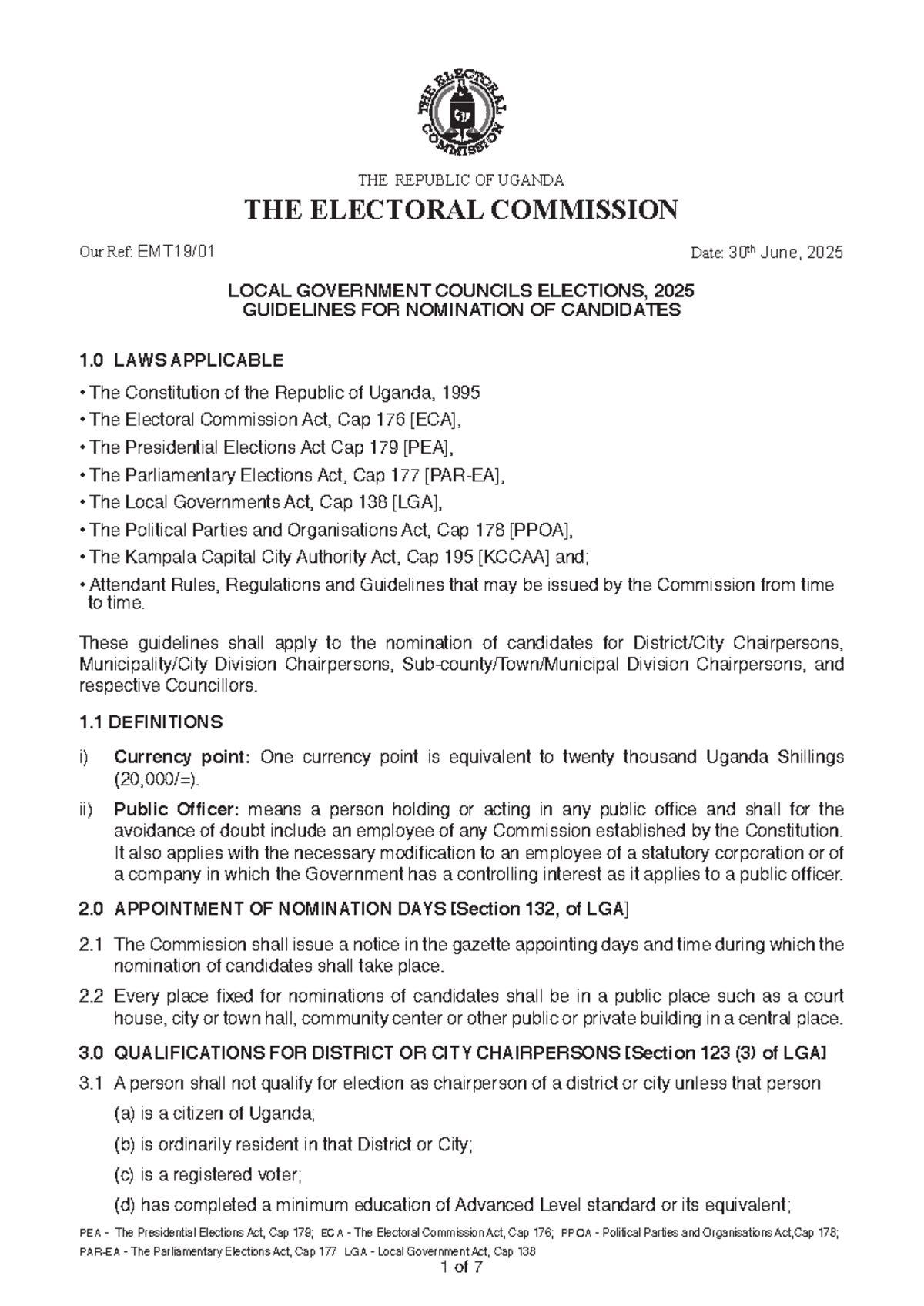 Local Government Elections 2025: Nomination Guidelines (PEA, ECA) - Studocu