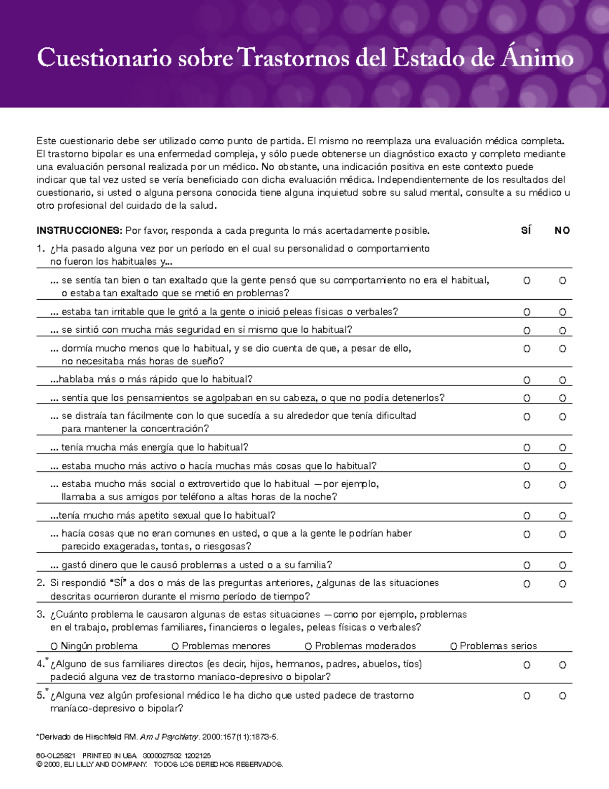 Cuestionario sobre Trastornos del Estado de Ánimo (MDQ) - Studocu