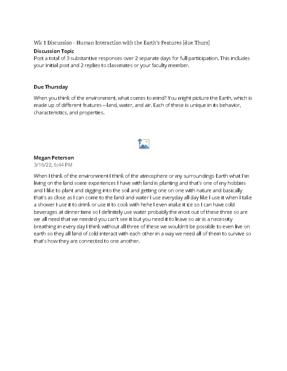 Wk 1 Discussion: Human Interaction with Earth's Features - Studocu