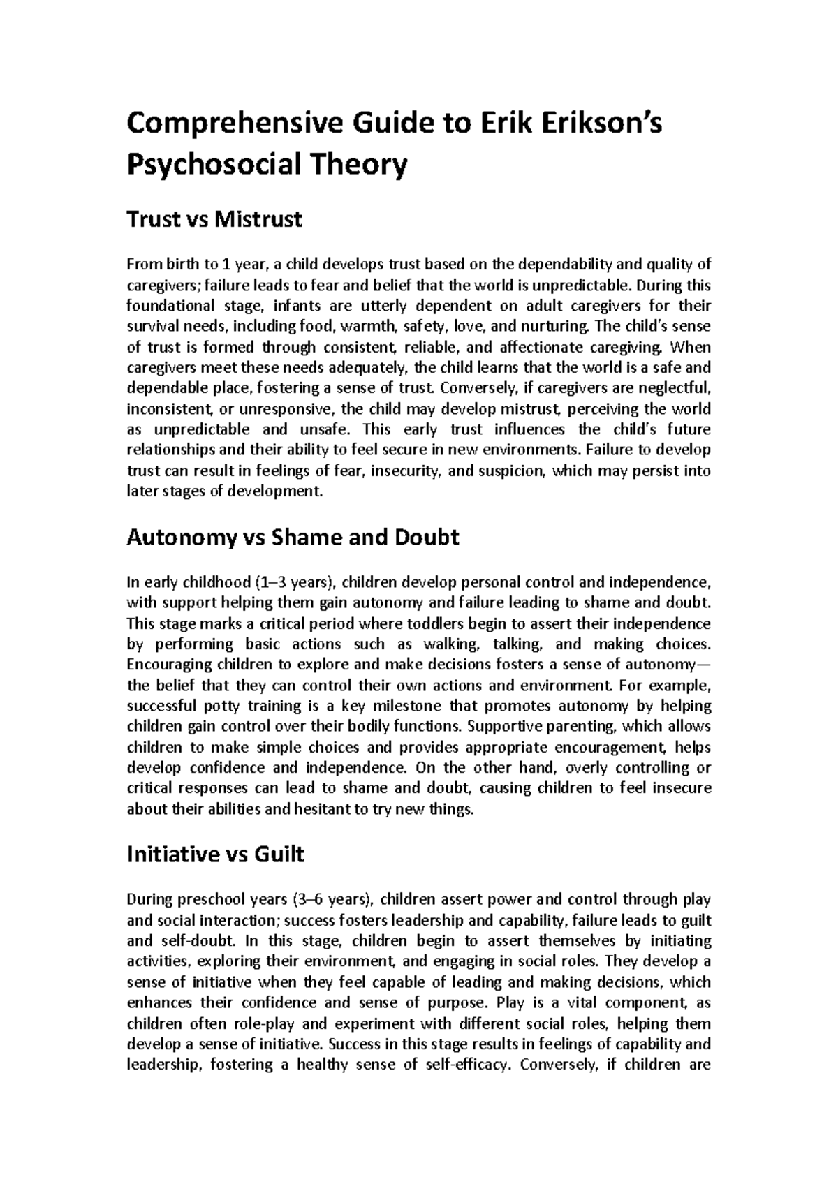 UTS PSY101: Comprehensive Overview of Erikson's Psychosocial Stages ...