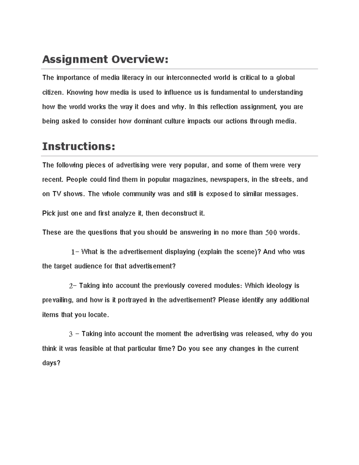 Reflective Assignment 2 - Media Literacy and Advertising Analysis - Studocu