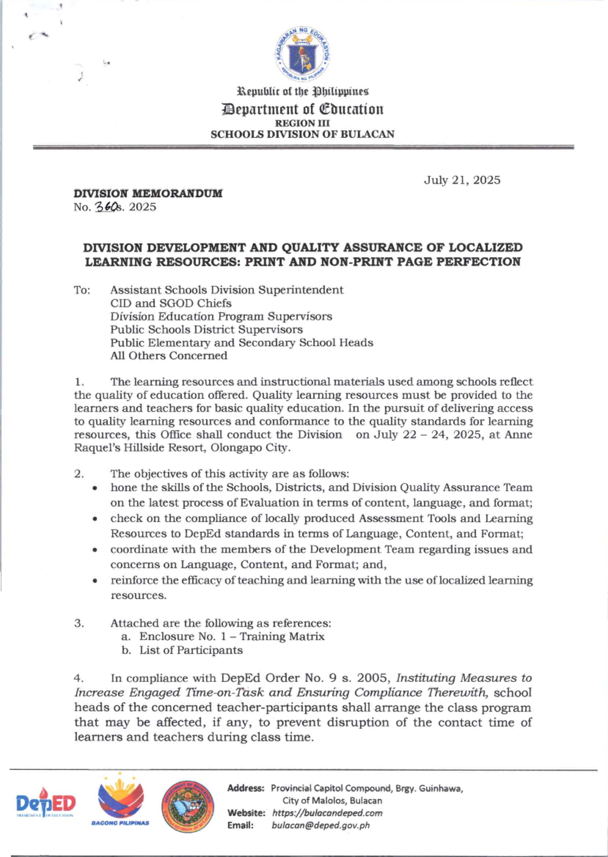 Division Memo No. 26-2023: Teacher Assignments and School Districts ...
