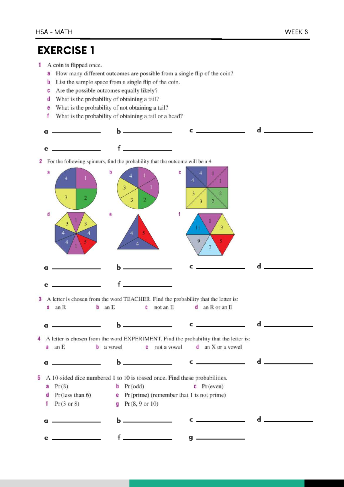 HSA - MATH WEEK 8 Probability Exercise Notes - Studocu