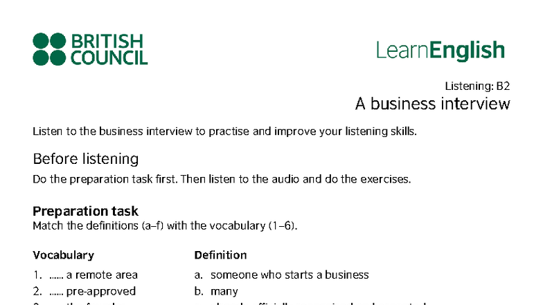 Listening Skills Practice: B2 Business Interview Exercises - Studocu