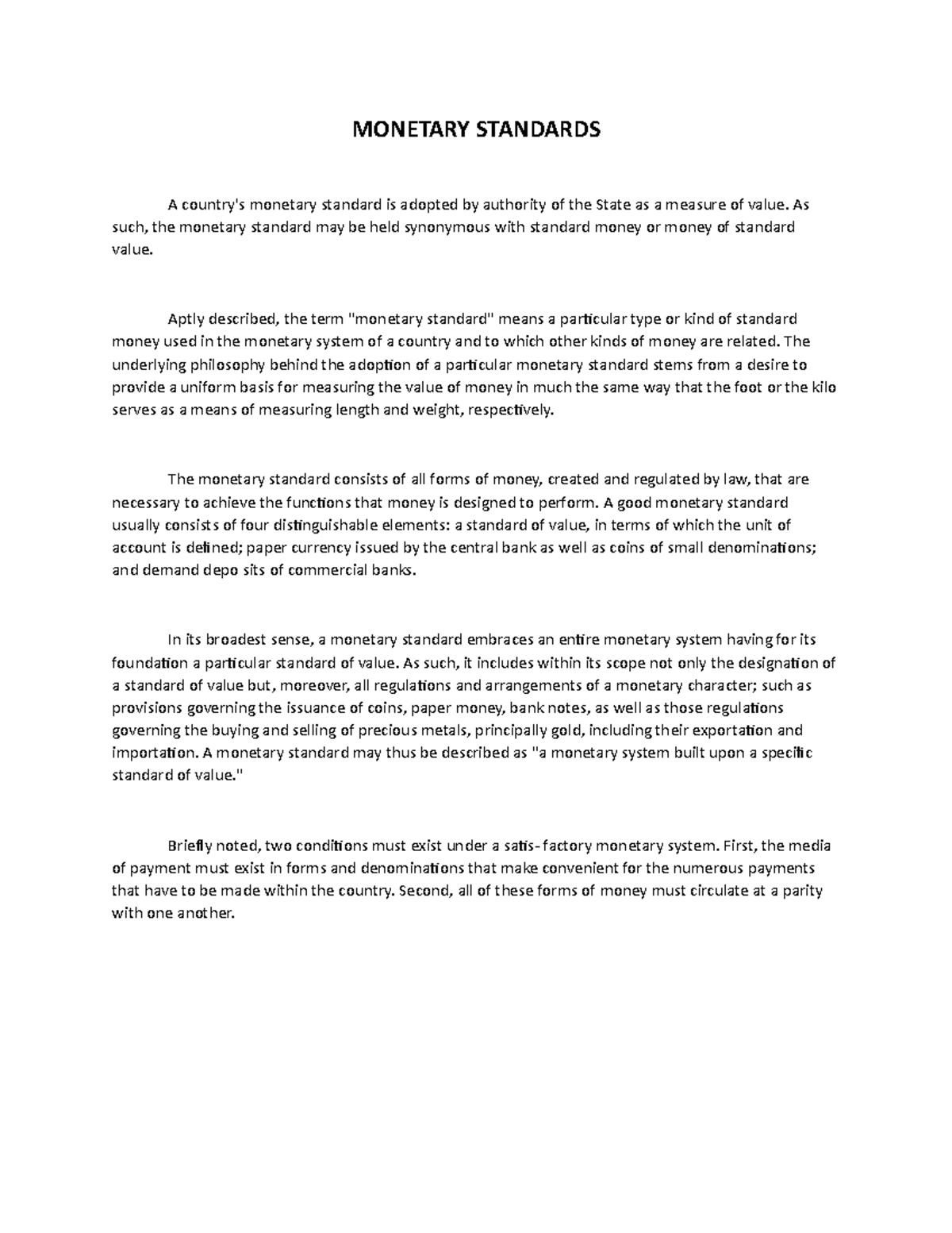 Monetary Standards: Definition, Significance, and Types Explained - Studocu
