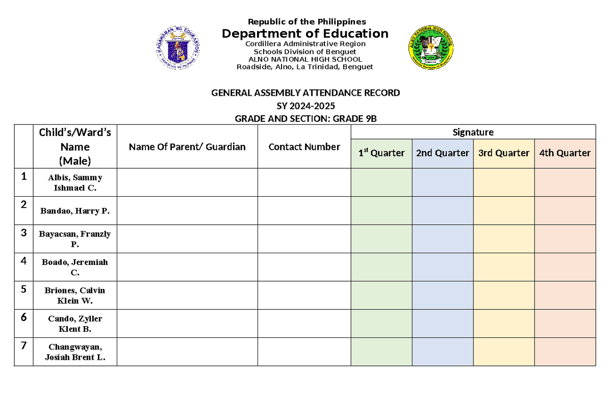 9B - NOTES - GENERAL ASSEMBLY ATTENDANCE RECORD SY 2024- GRADE AND ...