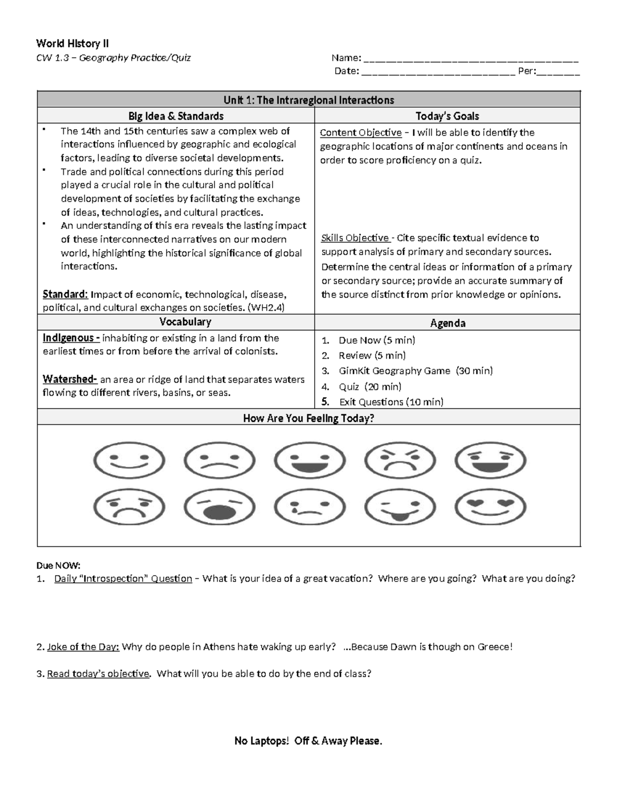 World History II CW 1.3 Unit 1: Geography Interactions & Developments ...