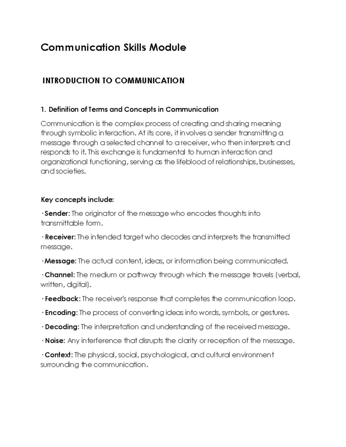 Communication Skills 2: Introduction to Communication Concepts and ...