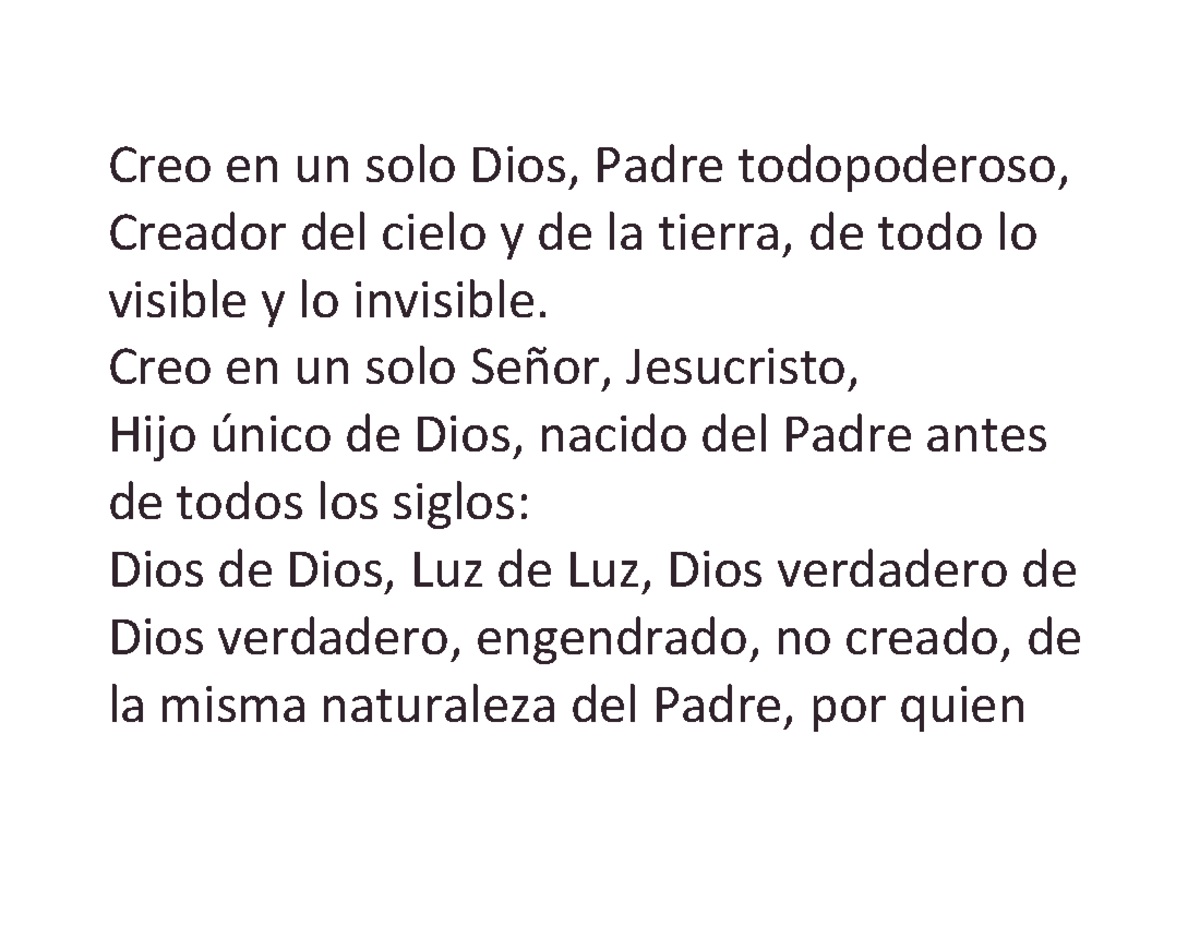 Creo en un solo Dios - Creo en un solo SeÒor, Jesucristo, Hijo ̇nico de ...