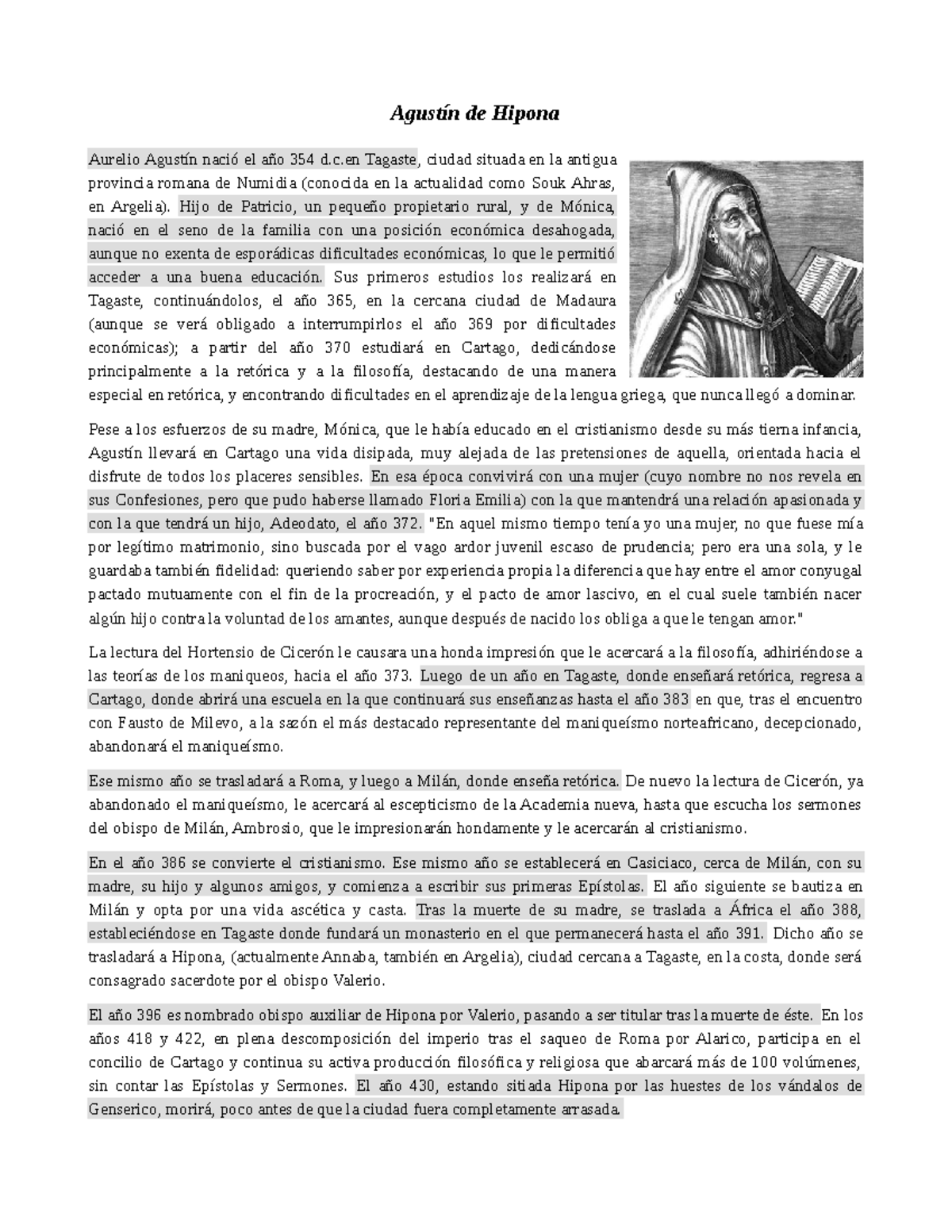 Hipona, tomas de aquino - Agustín de Hipona Aurelio Agustín nació el ...