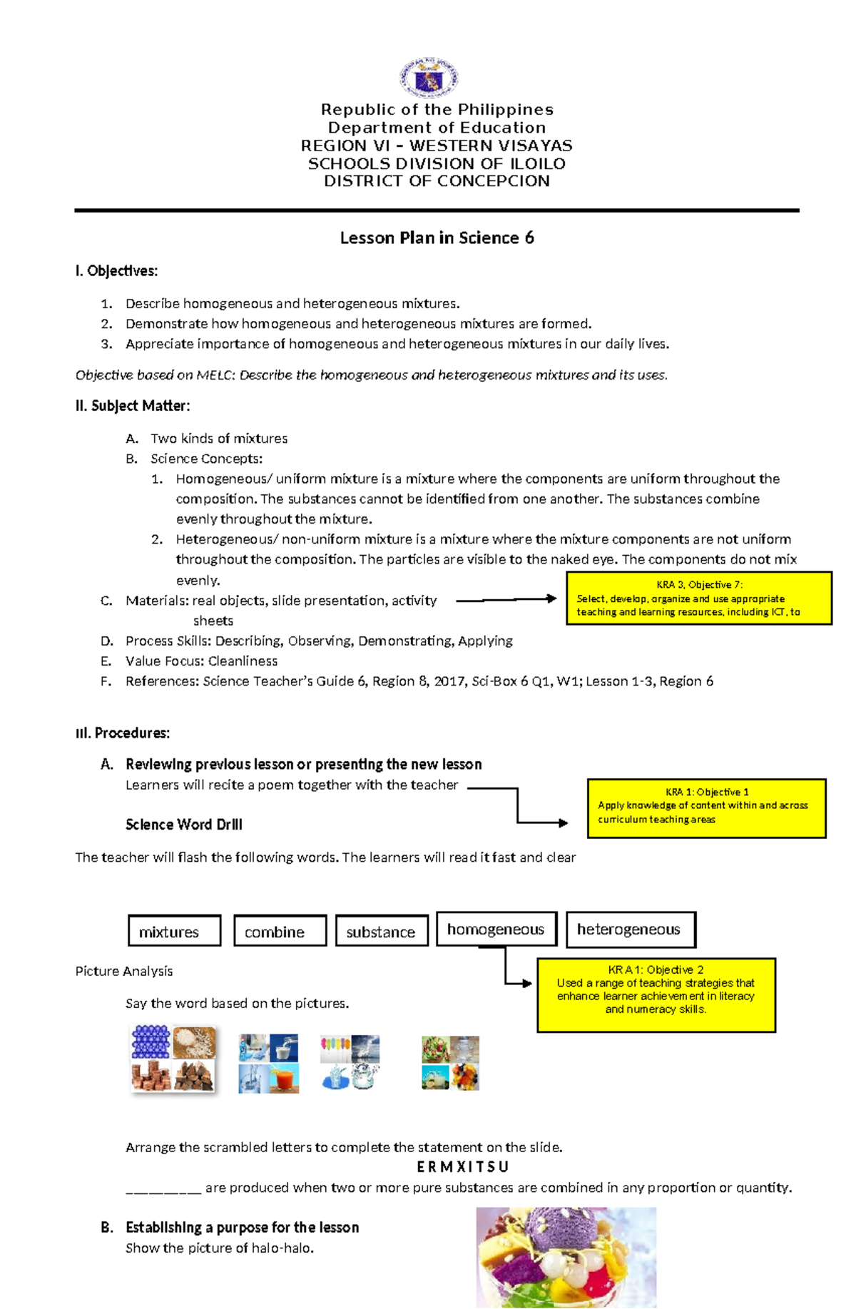 Science 6 Lesson Plan: Understanding Mixtures and Their Importance ...