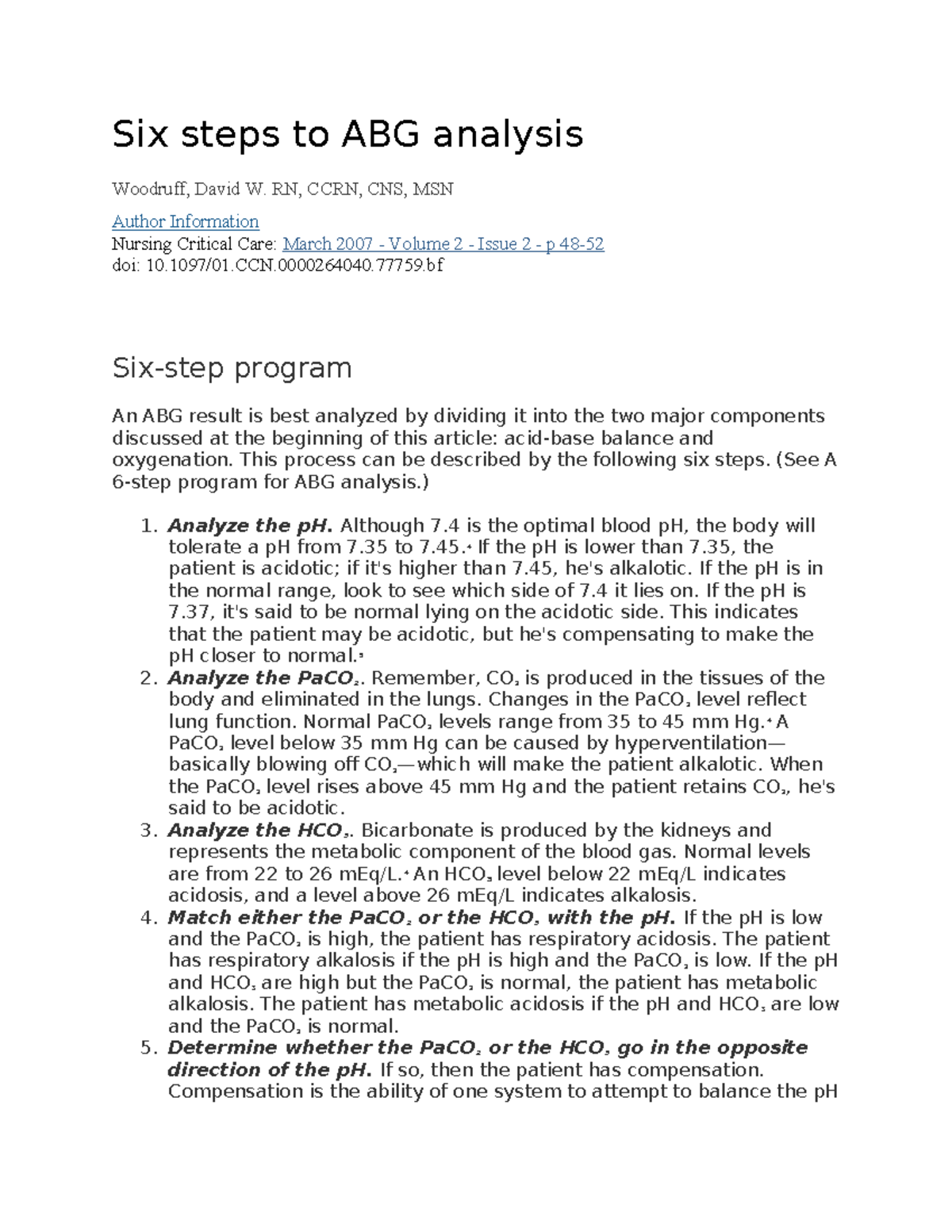 ABG Analysis: A Comprehensive 6-Step Approach for Nurses - Studocu