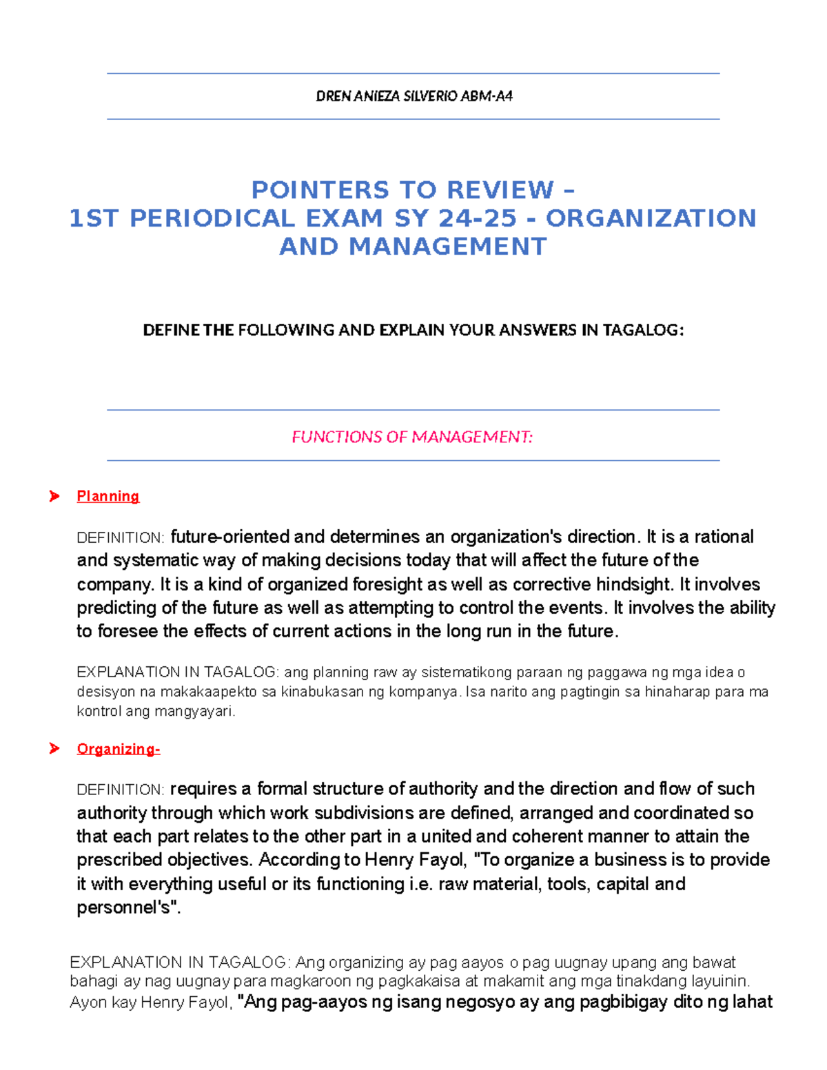 Reviewer-BY- Students - DREN ANIEZA SILVERIO ABM-A POINTERS TO REVIEW ...