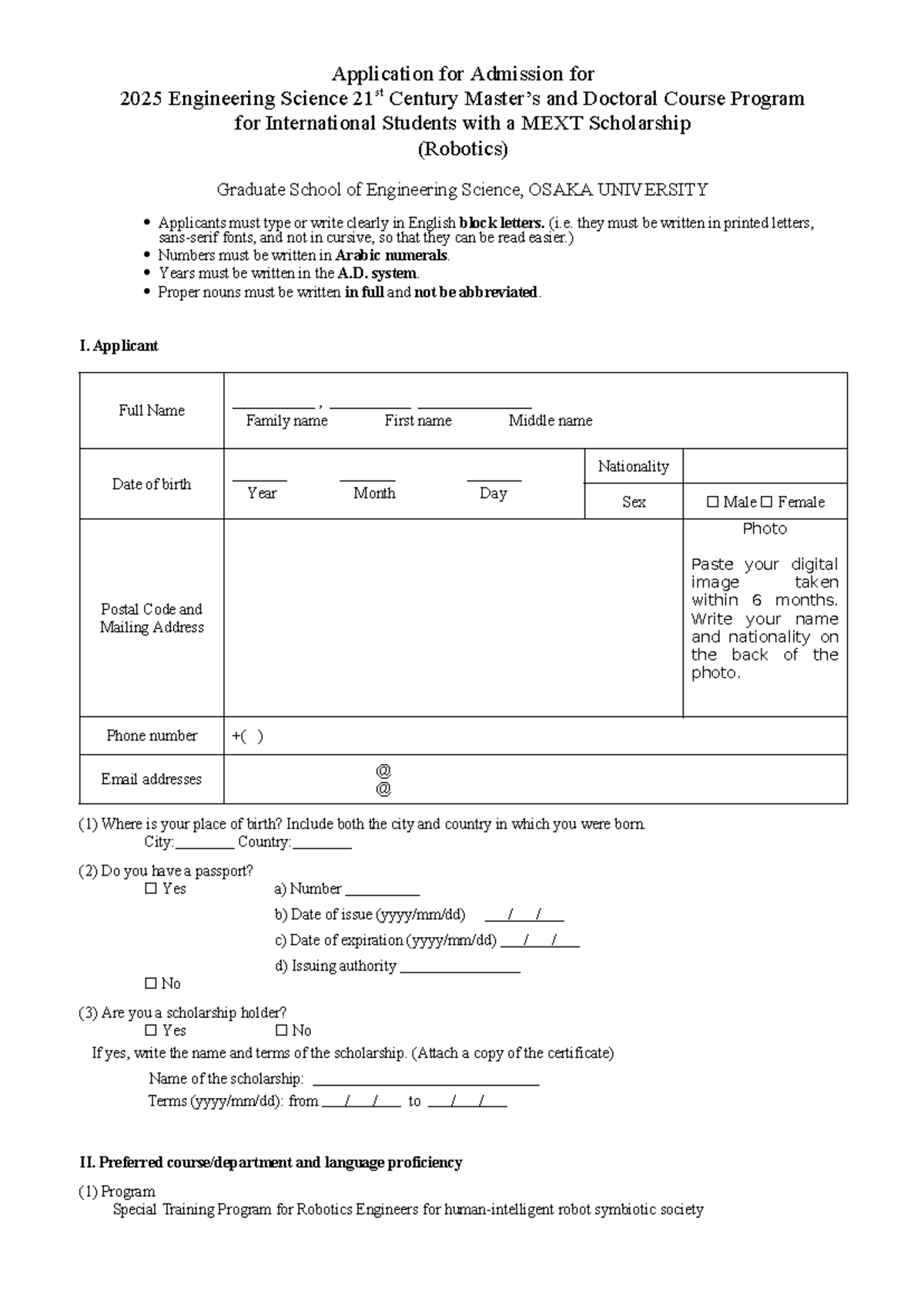 Robotics Admission Application for MEXT Scholarship 2025 - Studocu