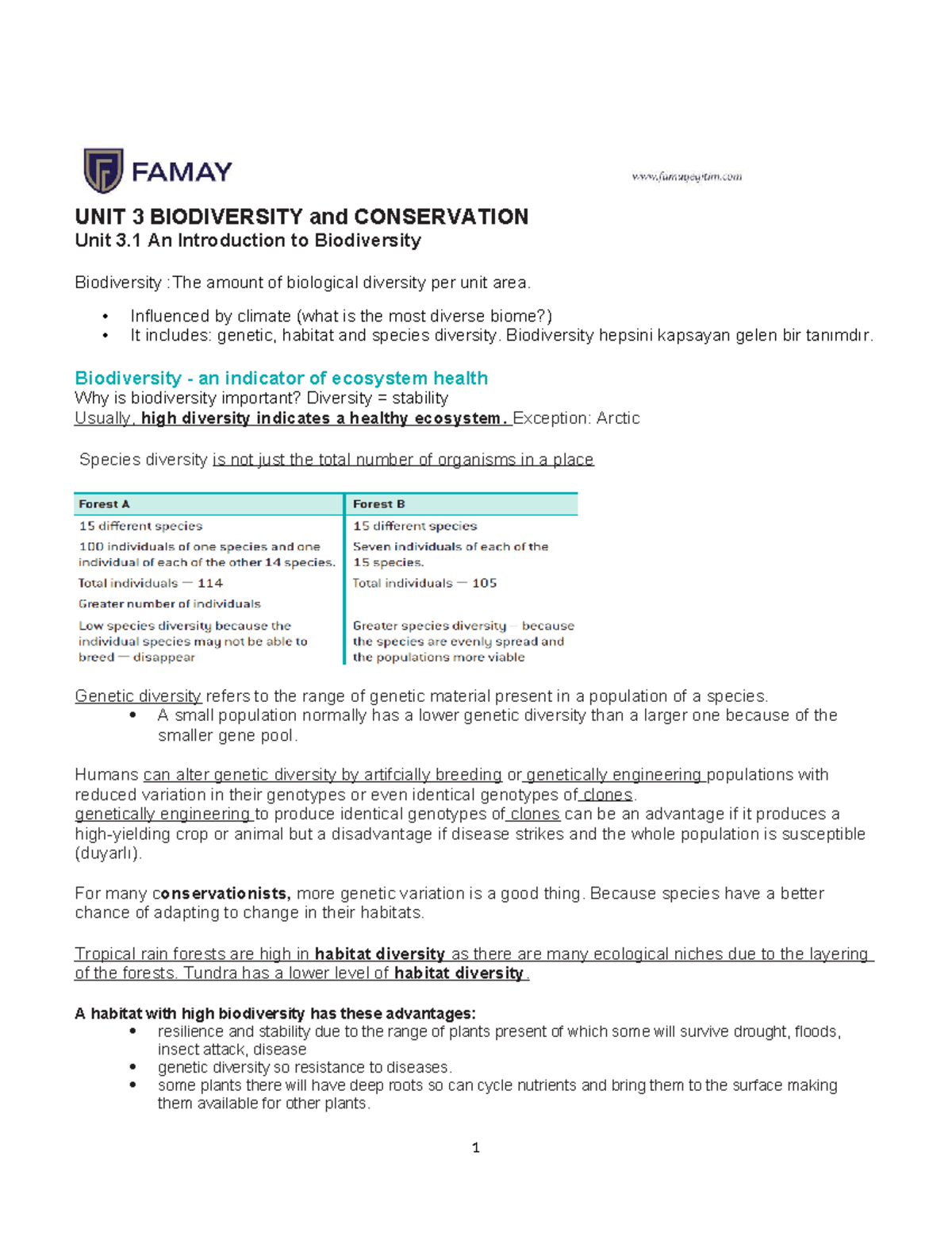 Ess Unit 3 - Biodiversity and Conservation Overview - Studocu