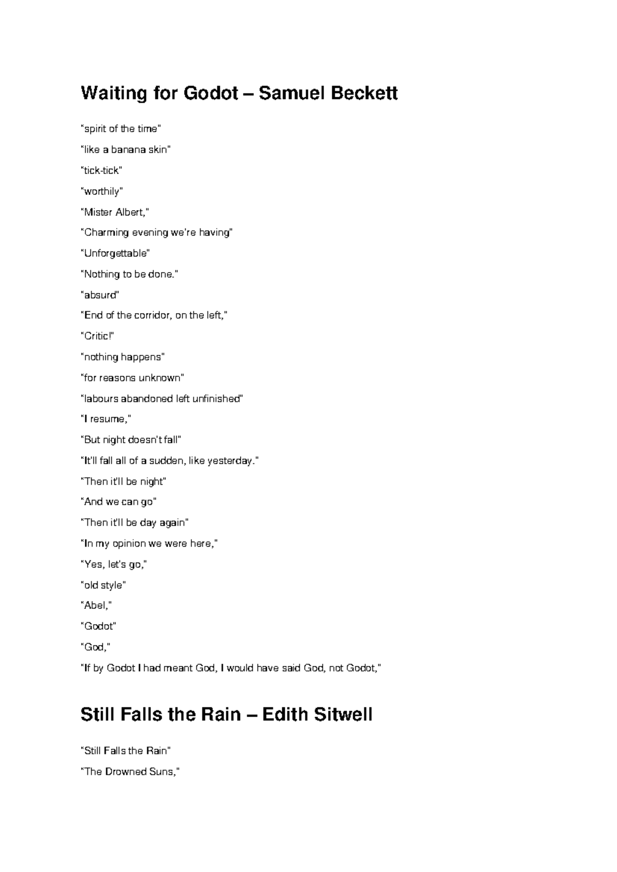 ALL Quotes from "Waiting for Godot" & Other Literary Works - Studocu