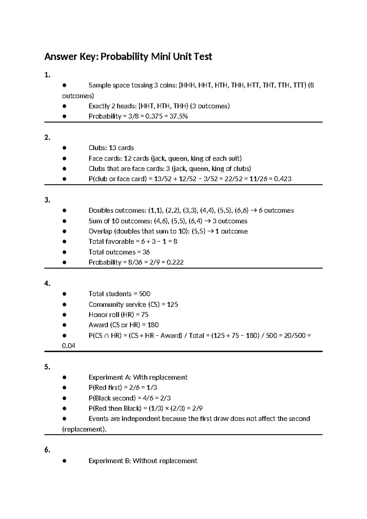 KEY 6.1-6.3 Mini Test: Probability Concepts and Solutions - Studocu