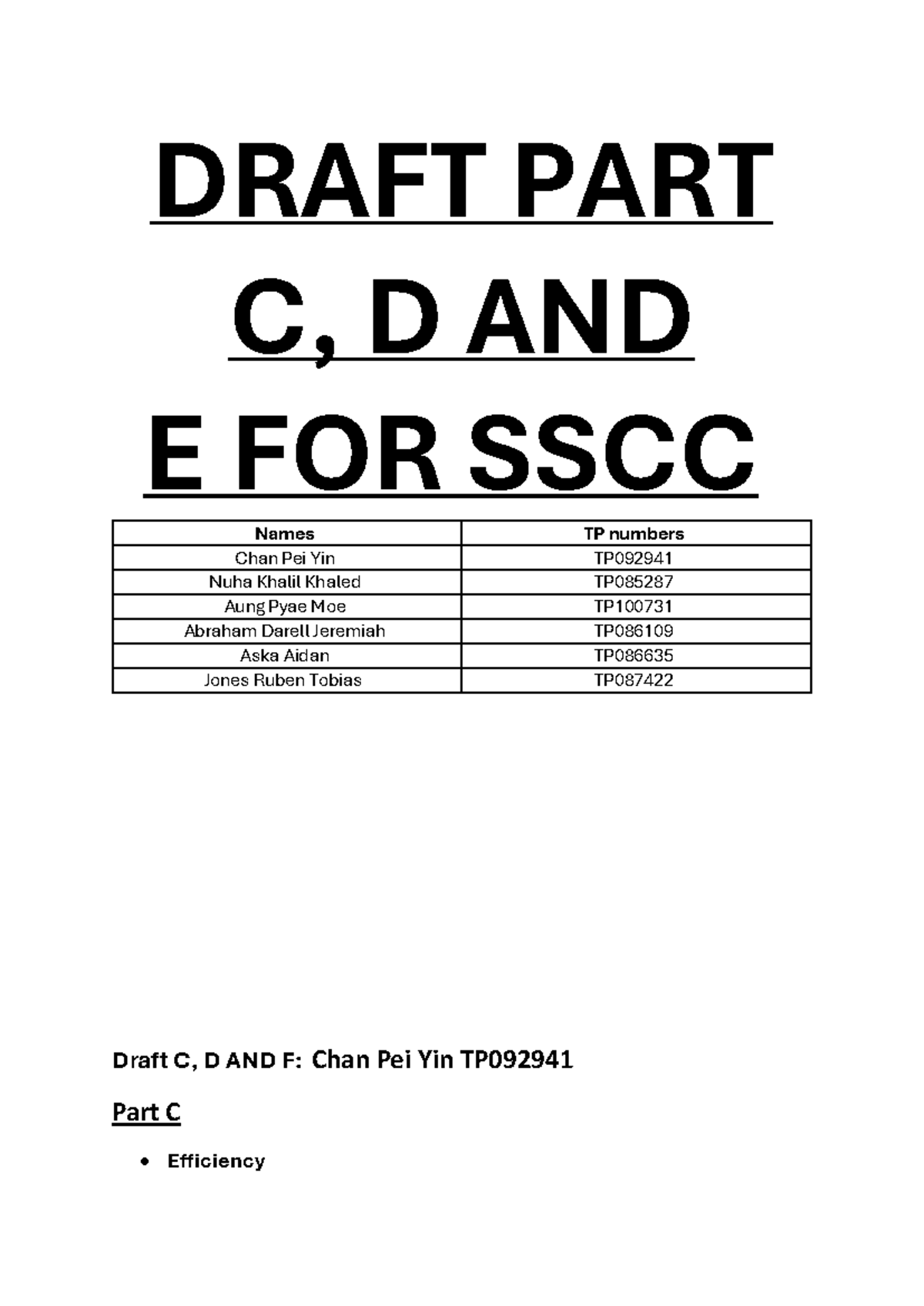 Draft C, D, and E Analysis for SSCC: AI in Logistics Efficiency and ...