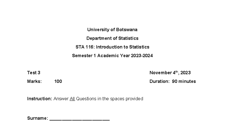 Solutions Test 3 2023 final - University of Botswana Department of ...