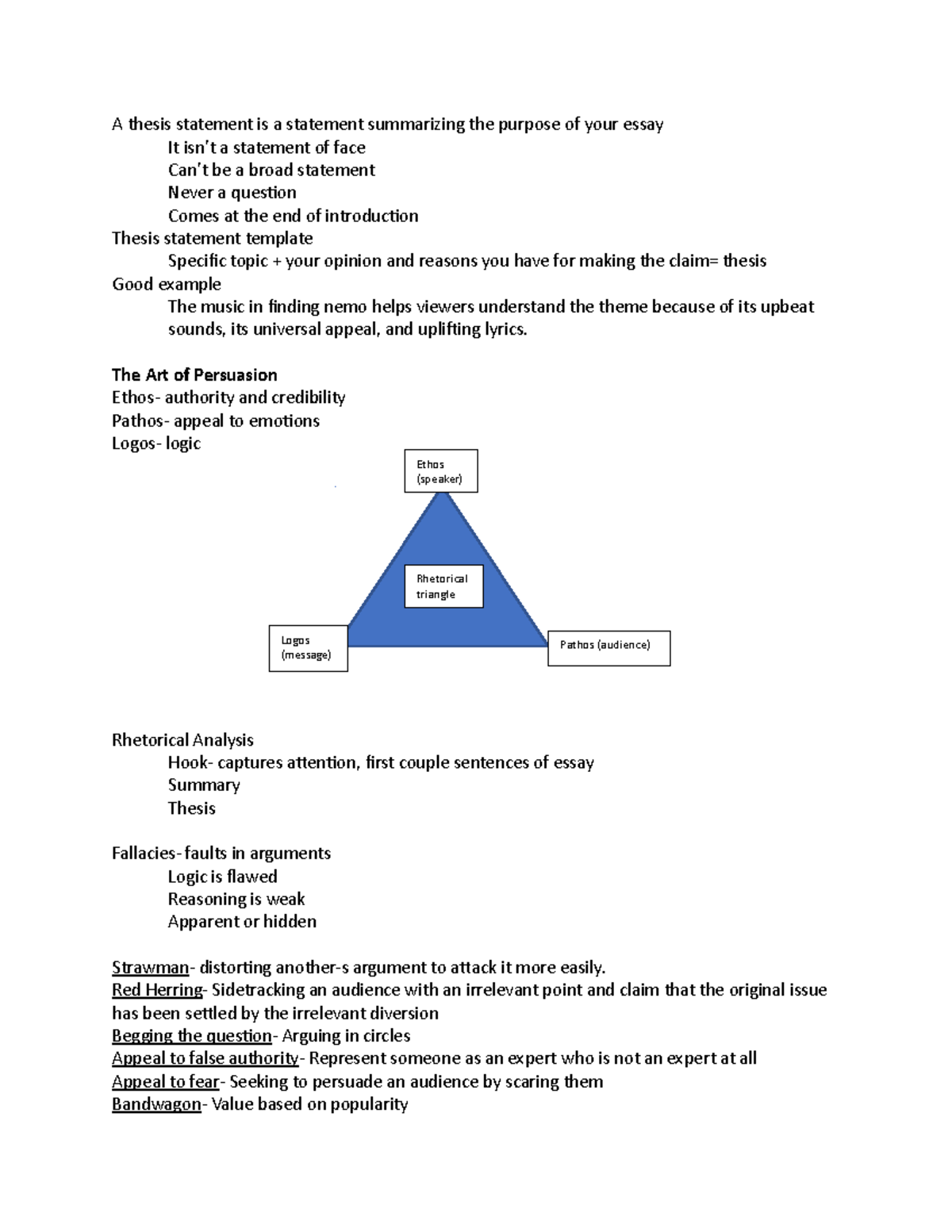 Rhetorical Analysis Essay notes - A thesis statement is a statement ...