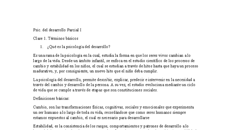 Psic. del Desarrollo Parcial I: Fundamentos y Etapas Clave - Studocu