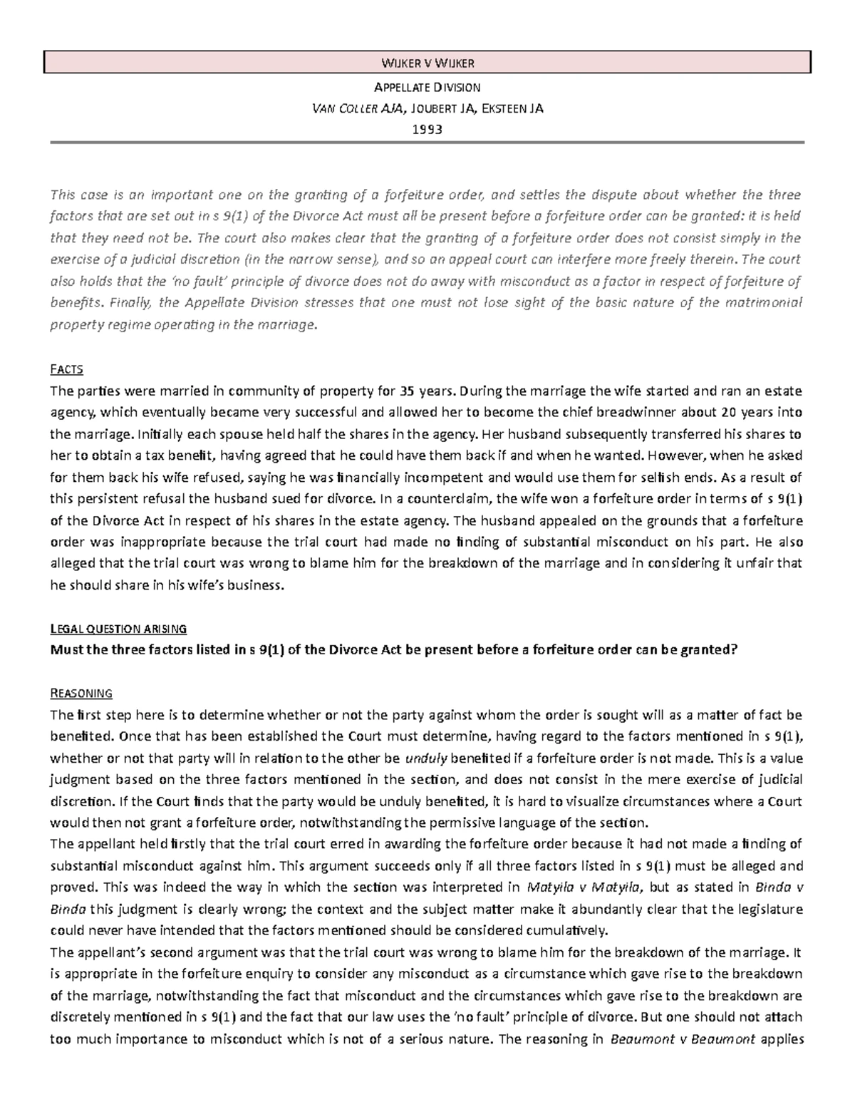 Van Jaarsveld V Bridges - Deon van Jaarsveld RESPONDENT: Miss Sunette ...