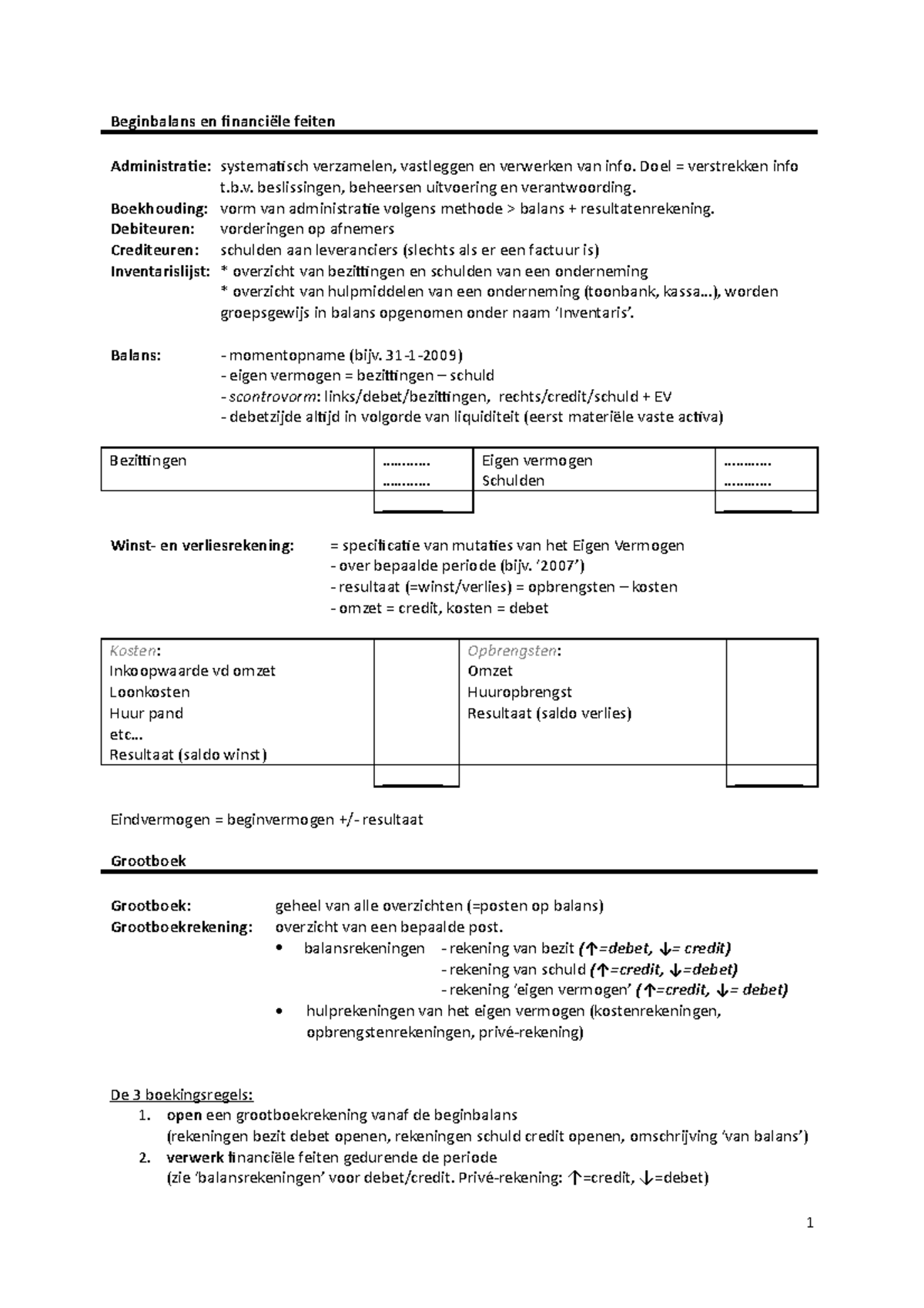 Samenvatting Beginselen van Boekhouden: Beginbalans en Kernconcepten ...