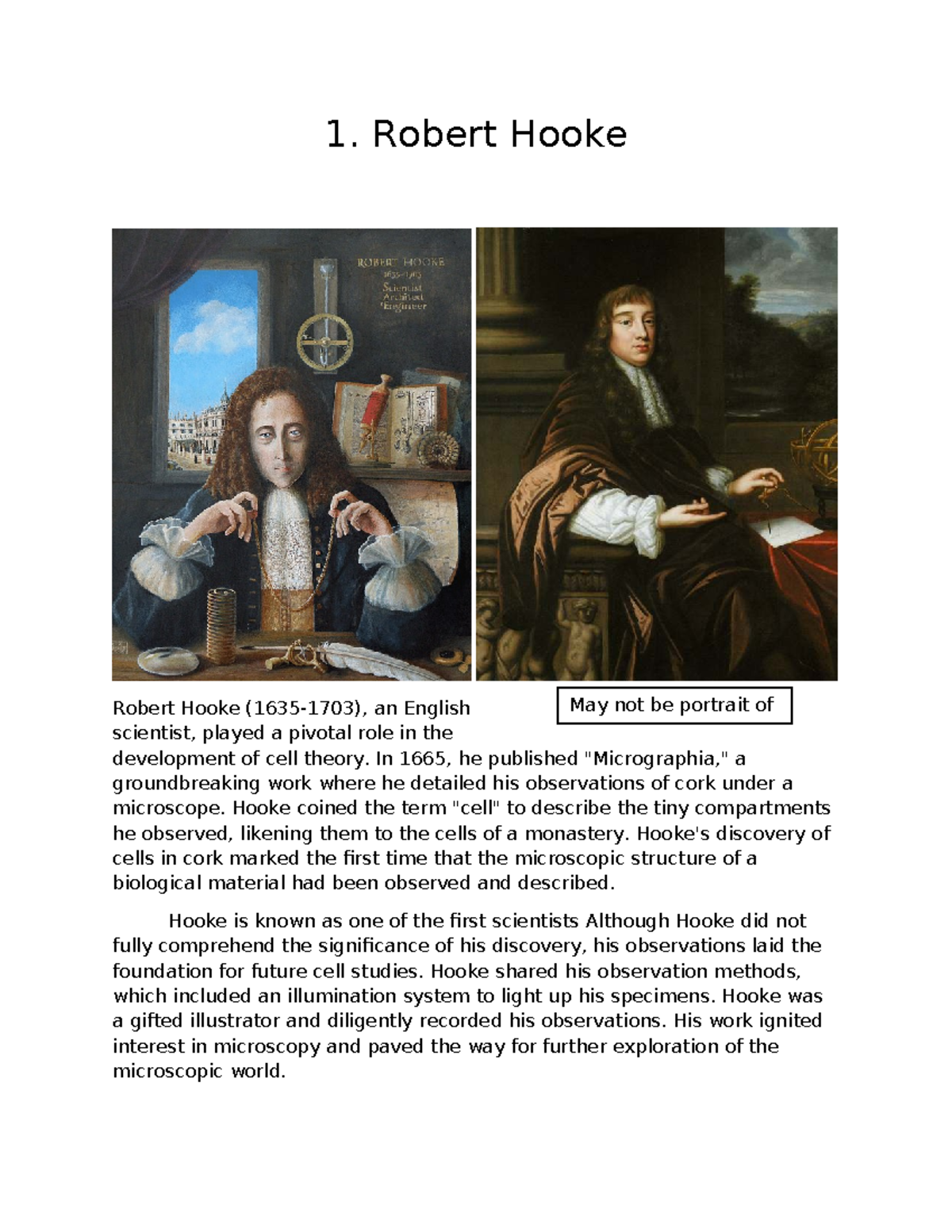 Case Studies on Contributors to Cell Theory - 1. Robert Hooke Robert ...