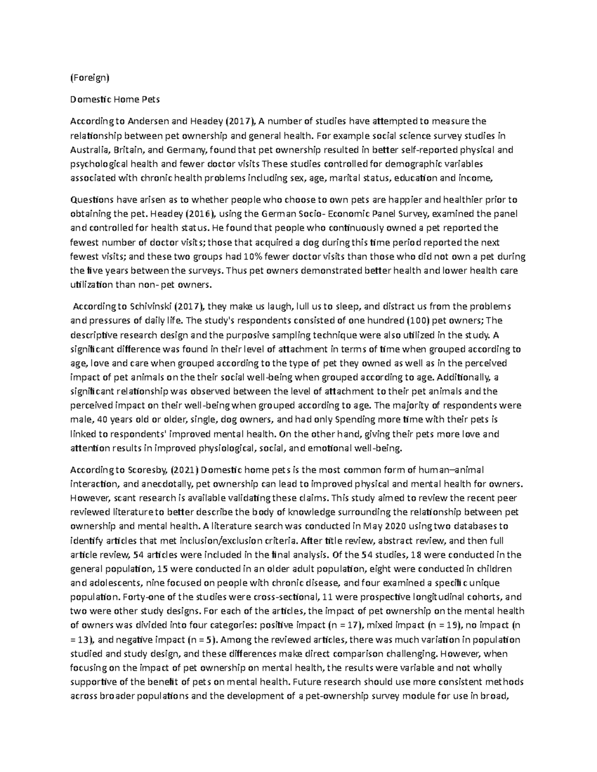 Rrl - Review related literature - (Foreign) Domestic Home Pets ...