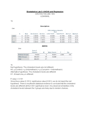 Biostats lab report 1 - Lab Title: Biostatistics Lab 1 Report 1a ...
