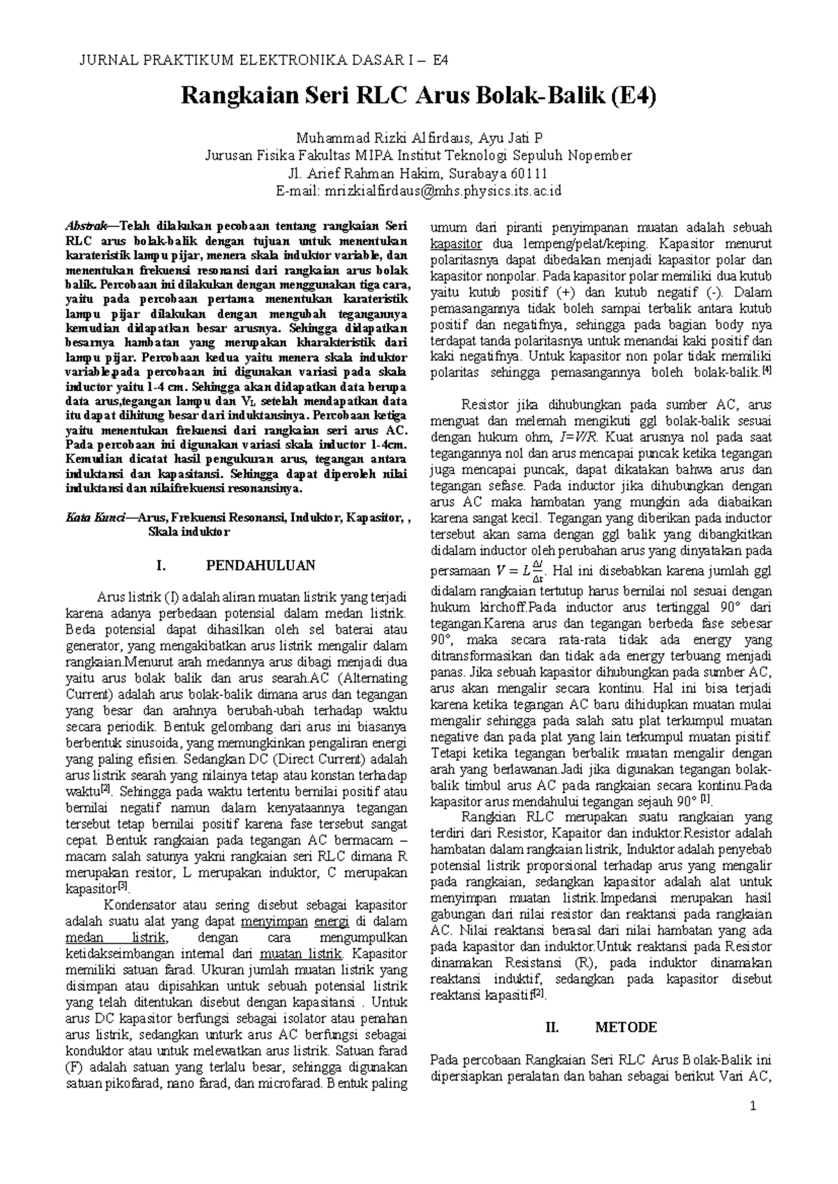Laporan Praktikum Rangkaian Seri RLC Arus Bolak-Balik (E4) - Studocu