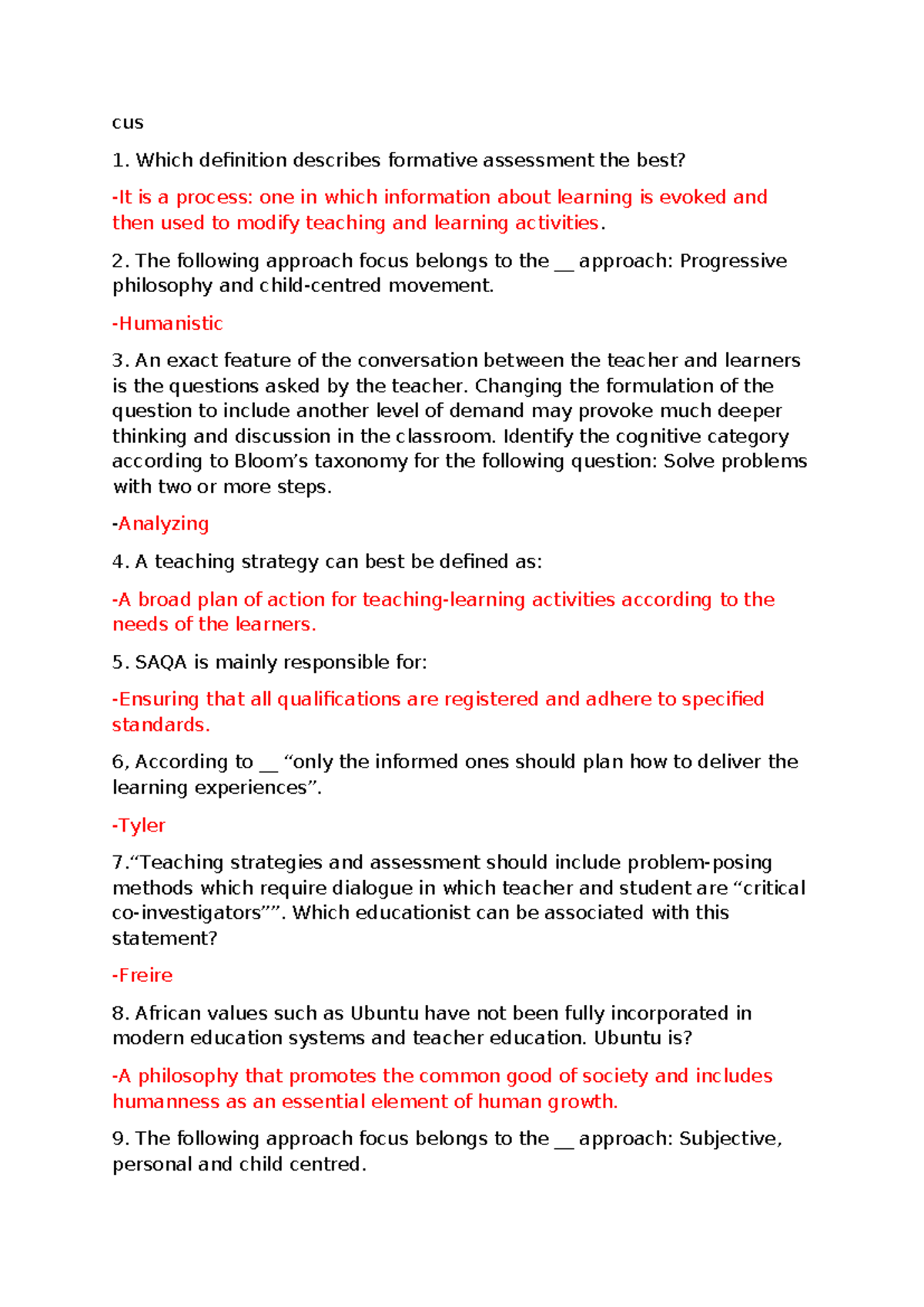 CUS Exam Preparation: Key Concepts in Formative Assessment and ...