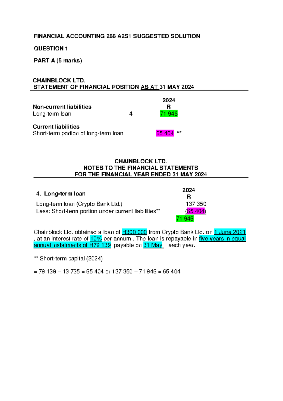 FA 288 A2S1 2024 Suggested Solutions for Financial Statements - Studocu