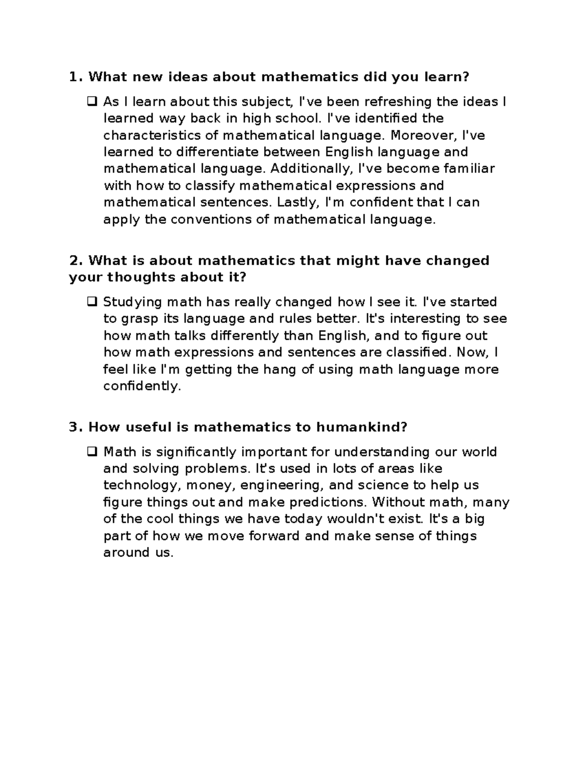 Mmw Math In The Modern World What New Ideas About Mathematics Did You Learn As I Learn