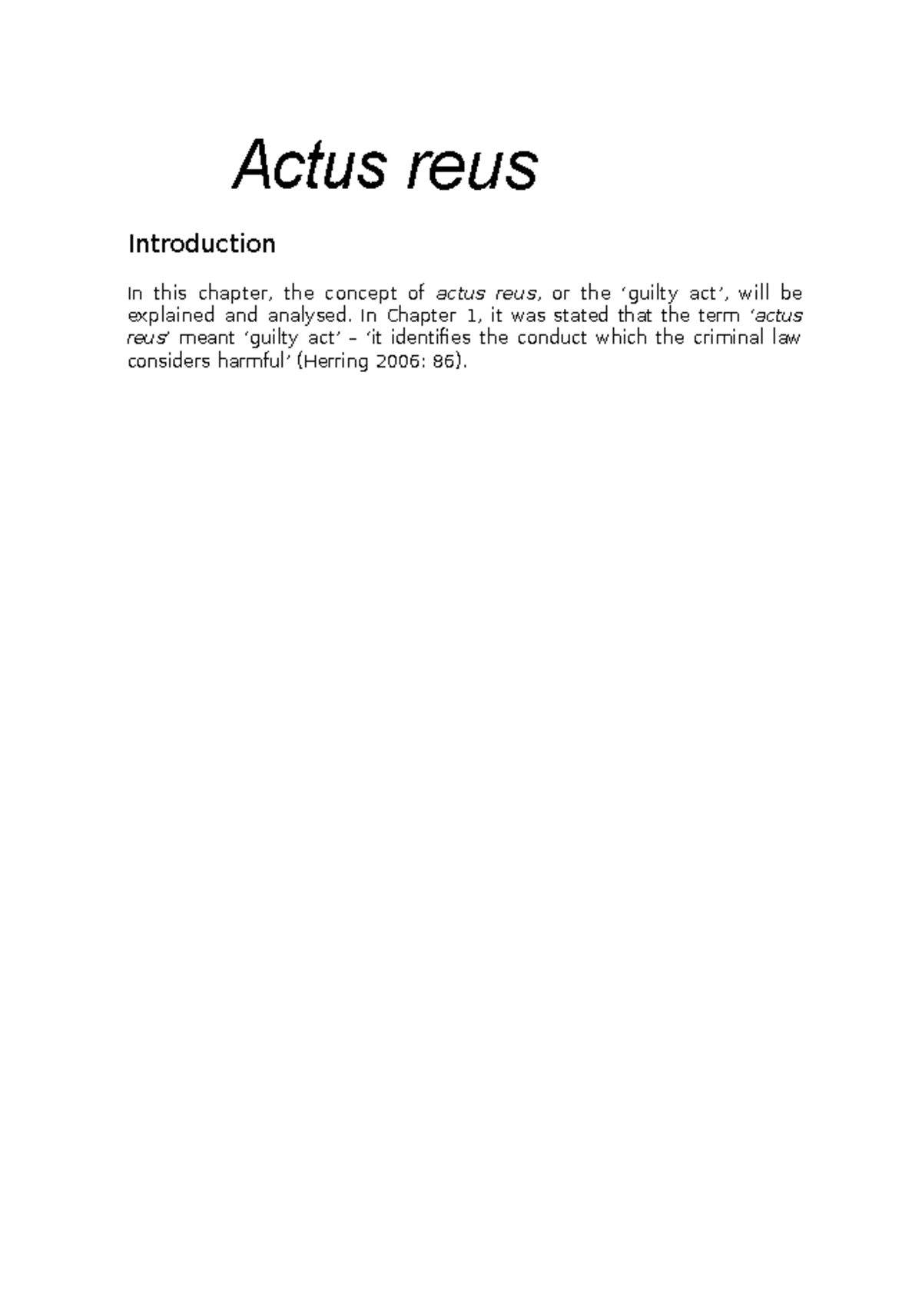 Actus reus crimial law E - Actus reus Introduction In this chapter, the ...