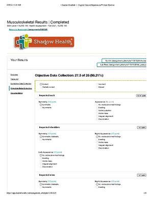 Heent Documentation Shadow Health - 10/4/21, 3:32 PM HEENT | Completed ...