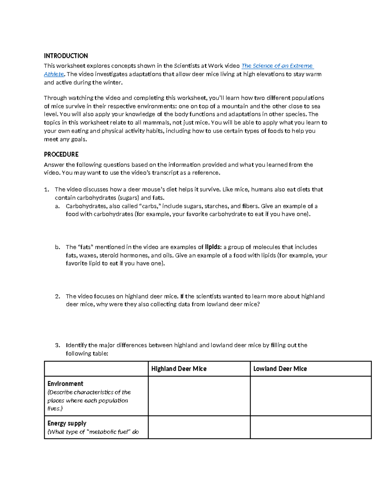 The Science of an Extreme Athlete: Worksheet Questions - Studocu