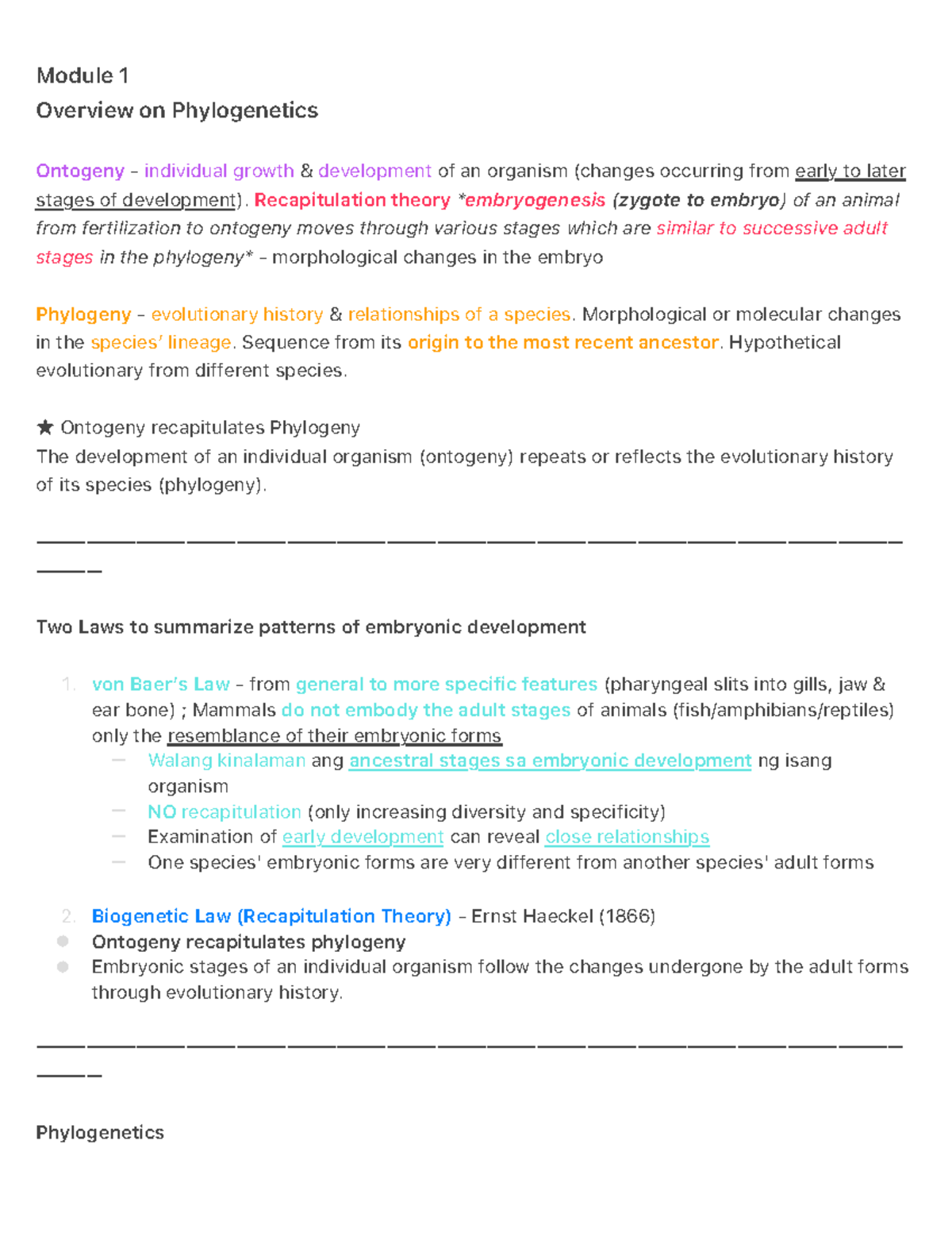 Module 1 - Overview of Phylogenetics and Ontogeny Concepts - Studocu