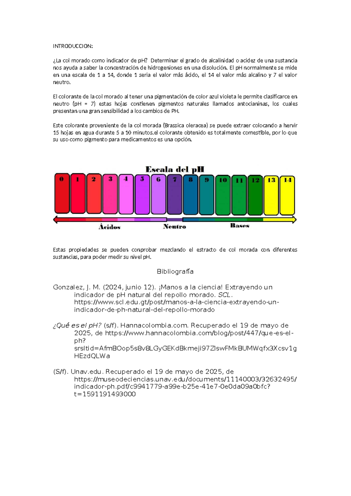 Introducción al uso de col morado como indicador de pH - Studocu