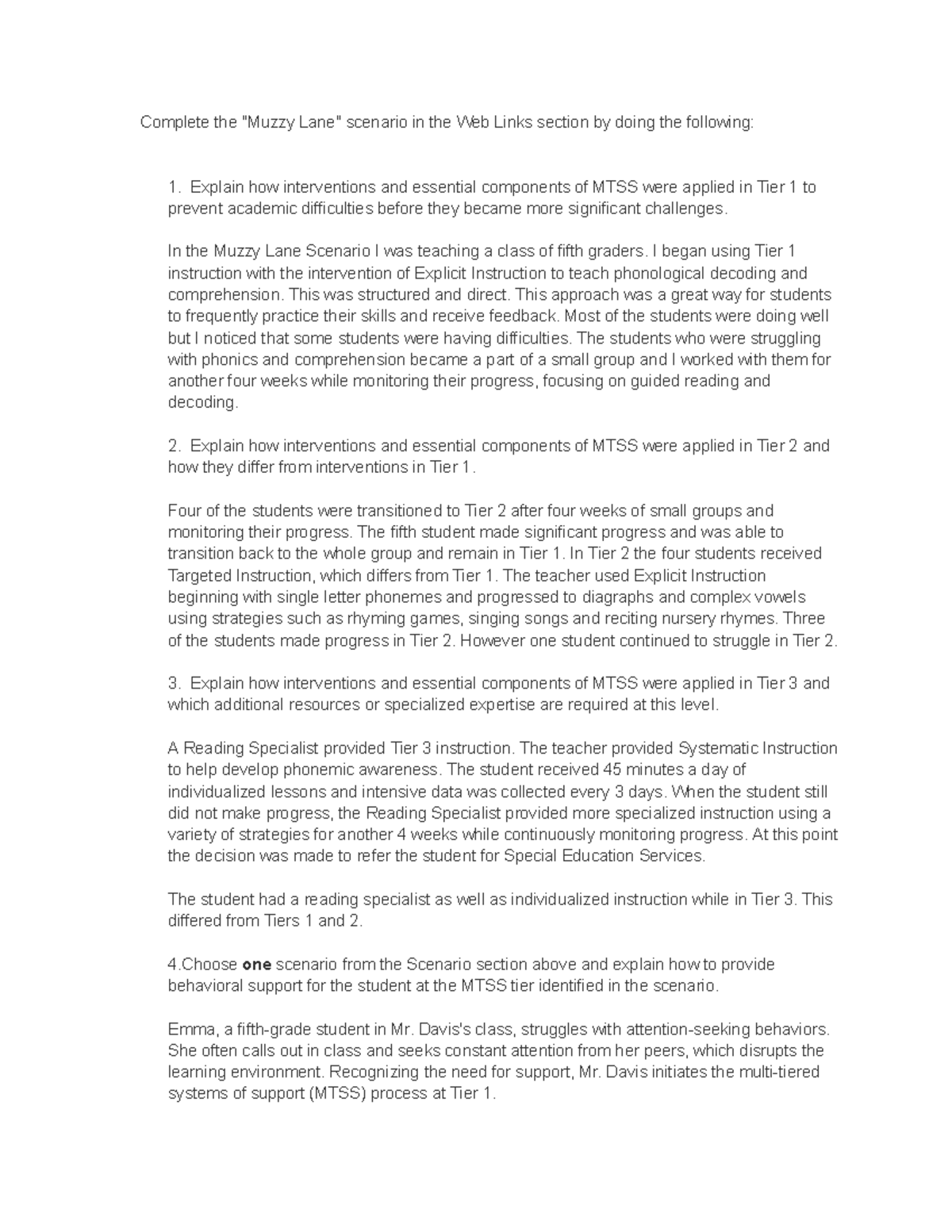 MTSS Assignment: Interventions Across Tiers 1, 2, and 3 in Education ...