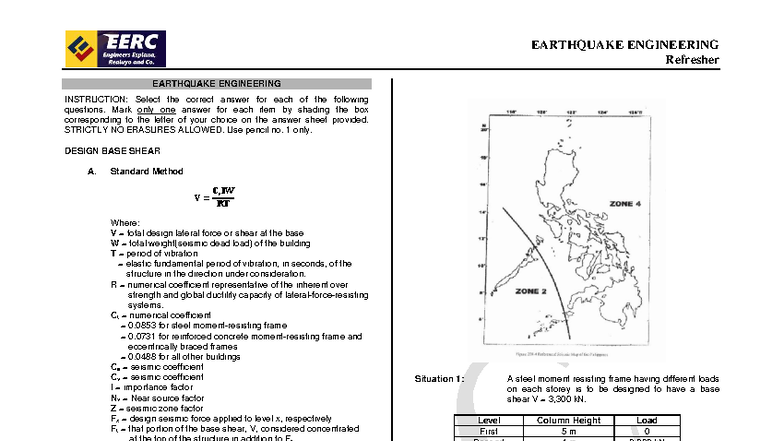 EARTHQUAKE ENGINEERING Refresher: Key Concepts & Calculations - Studocu