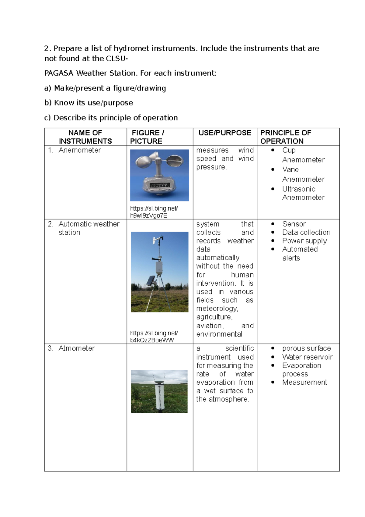 Hydromet Instruments Overview for CLSU-PAGASA Weather Station - Studocu