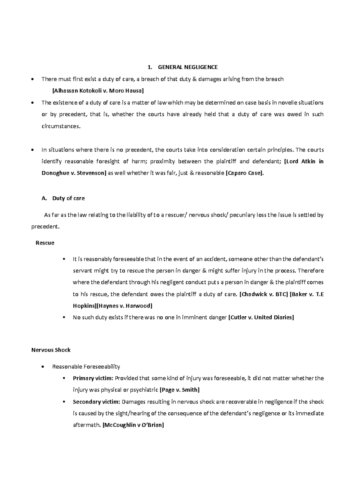 Torts 2 Law Assembly: Key Principles of Negligence and Liability - Studocu