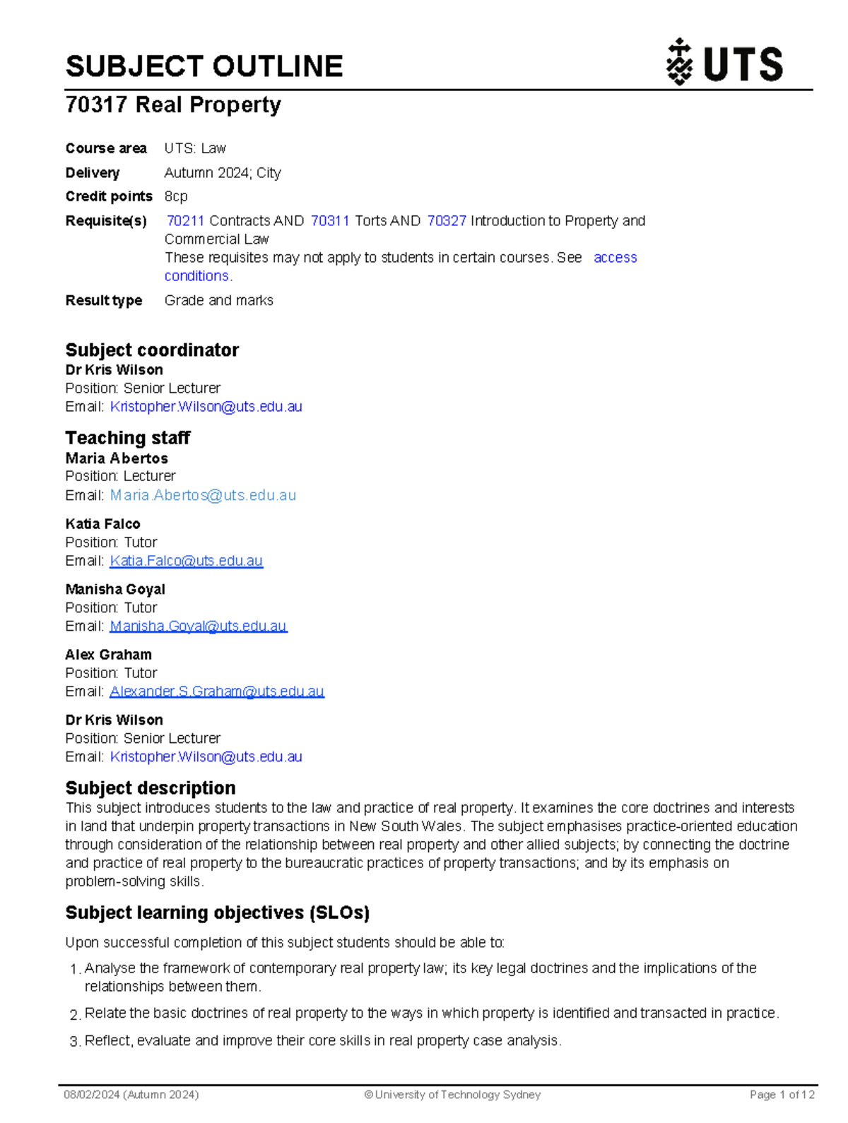 70317 Real Property Subject Outline: Key Information & Learning ...