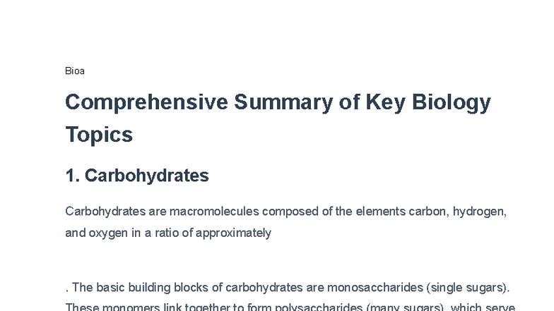 BIO101 Comprehensive Summary of Key Biology Topics - Studocu